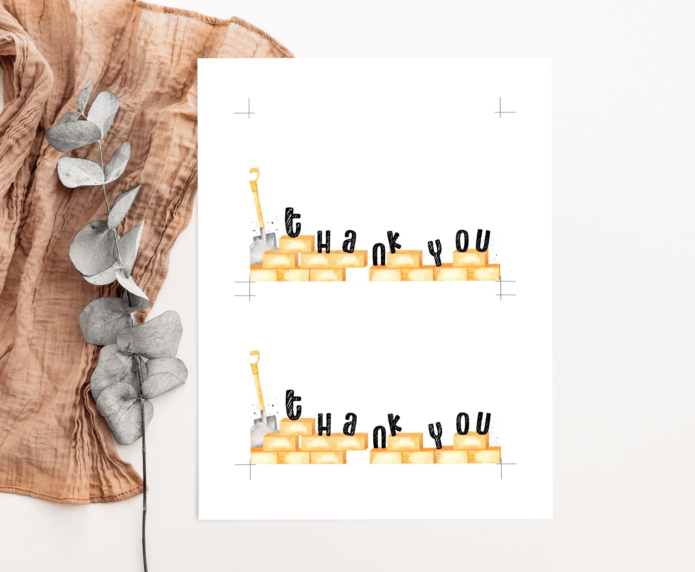 Construction Thank You Cards, Digital Download Flat 4x6 Card, Under ...