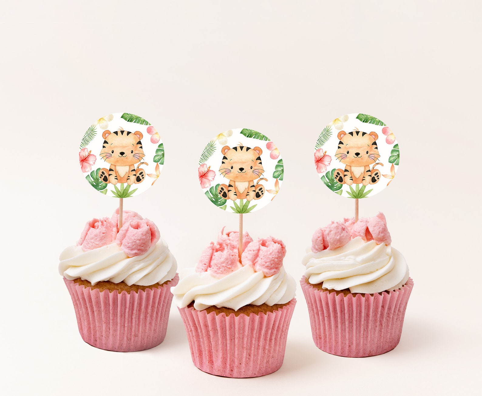 Girl Tiger Cupcake Toppers, Jungle Birthday Decorations, Girl Safari ...