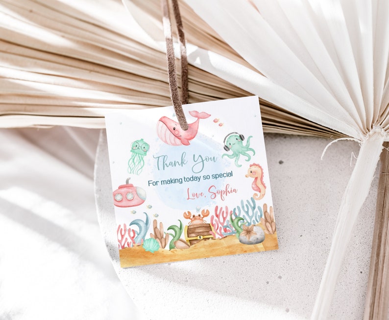 Editable Girl Under the Sea Tags, Ocean Birthday Decorations, Thank You ...