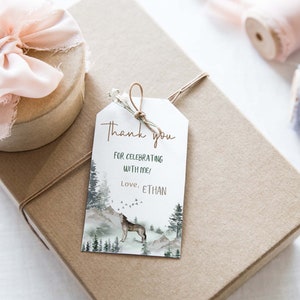 Wolf Thank You Tags, Editable Woodland Favor Tags, Wolf Birthday ...