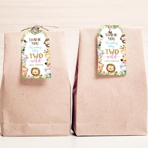 Two Wild Favor Tags, Jungle Birthday Decorations, Girl Safari Thank You ...