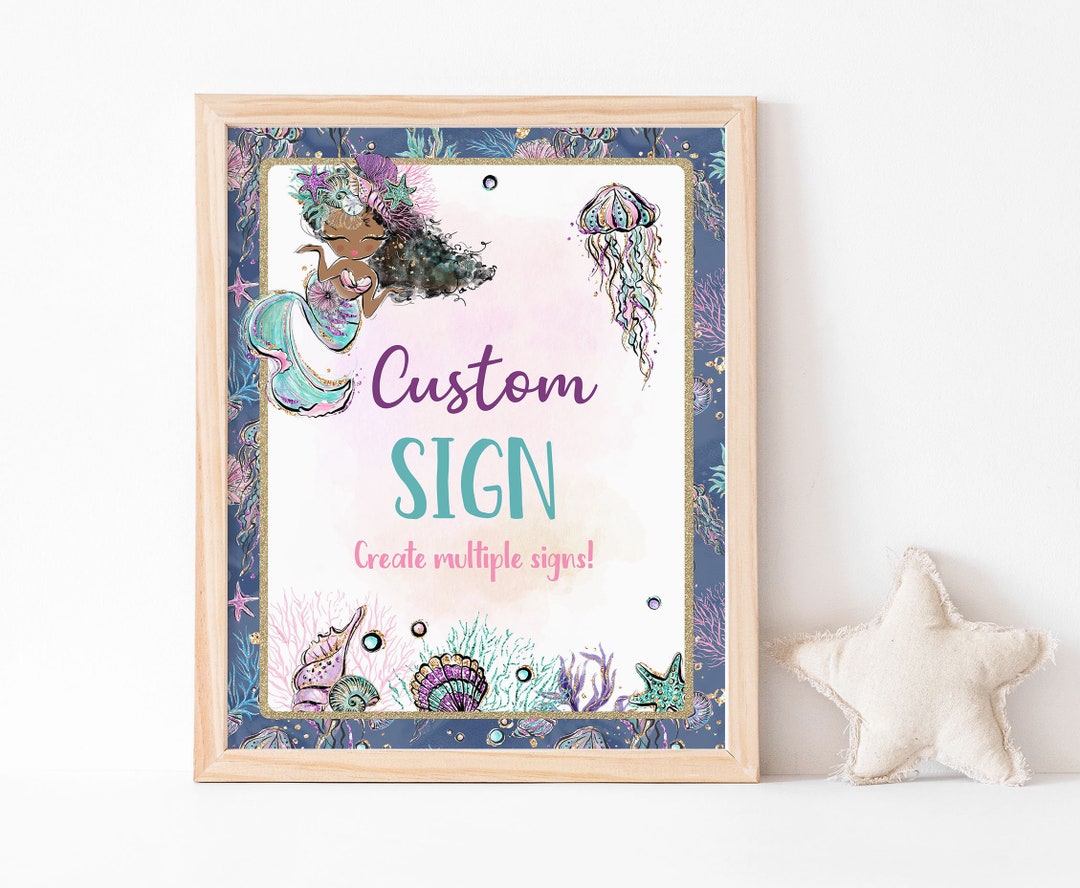 Mermaid Custom Sign, Editable Table Sign, Instant Download, Girl Under ...