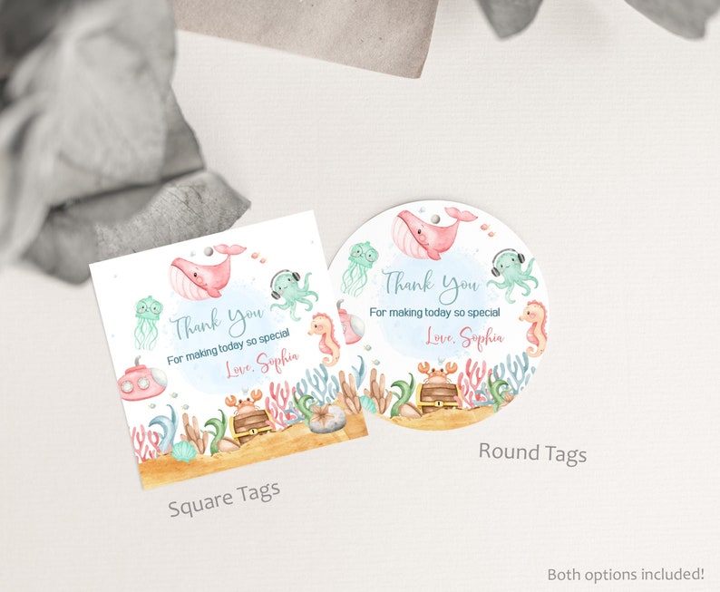 Editable Girl Under the Sea Tags, Ocean Birthday Decorations, Thank You ...