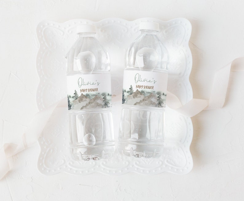 EDITABLE Mountains Water Labels Baby Shower Water Bottle | Etsy