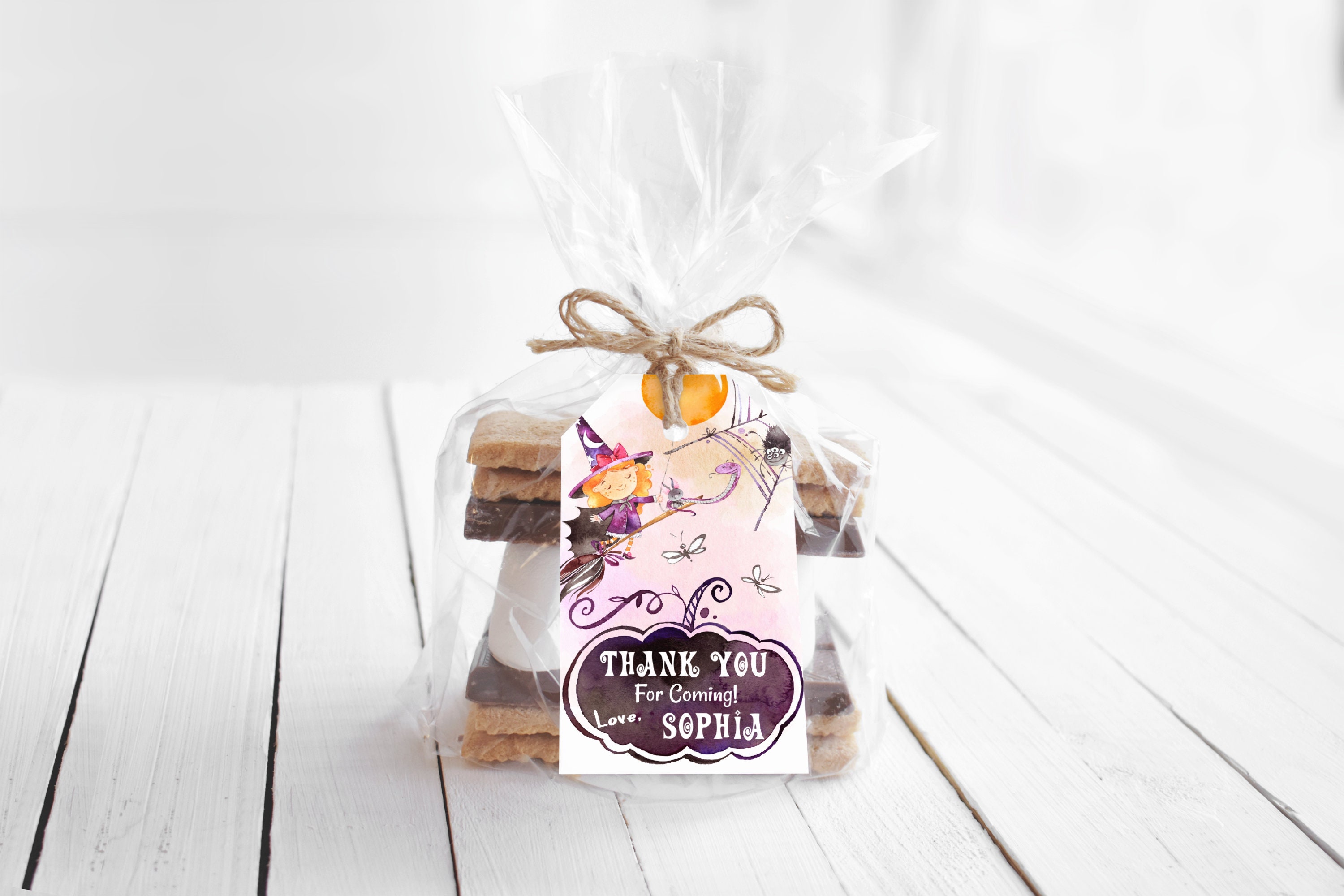 EDITABLE Halloween Thank you Tags Witch Custom birthday favor | Etsy