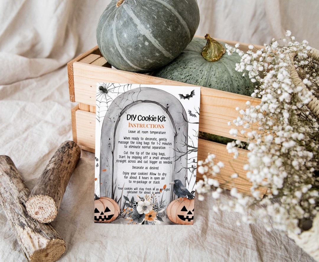 Editable Halloween DIY Cookie Kit Instructions Printable Card, 3.5"x5 ...