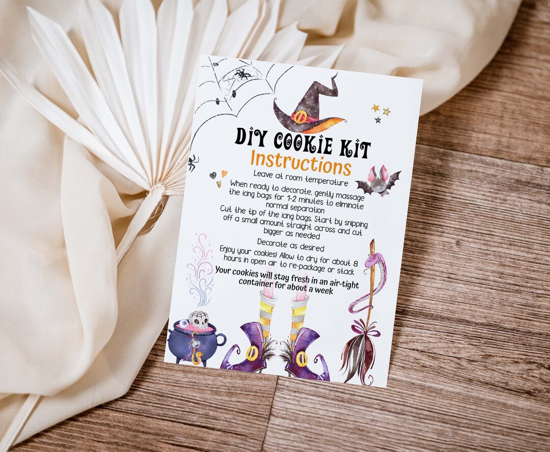 Editable Halloween DIY Cookie Kit Instructions Printable Card, 3.5"x5 ...