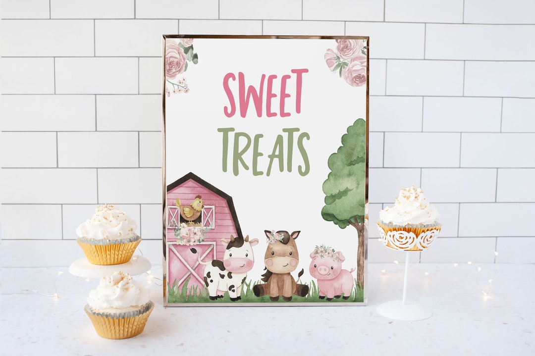 Sweet Treats Sign, Girl Farm Food Table Signs, Floral Farm Birthday ...