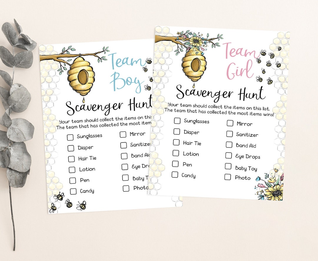 Bee Gender Reveal Games, Baby Scavenger Hunt, Bee Baby Reveal Activity ...