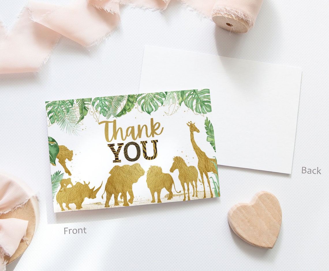 Safari Animals Thank You Cards Gold Safari Digital Download - Etsy