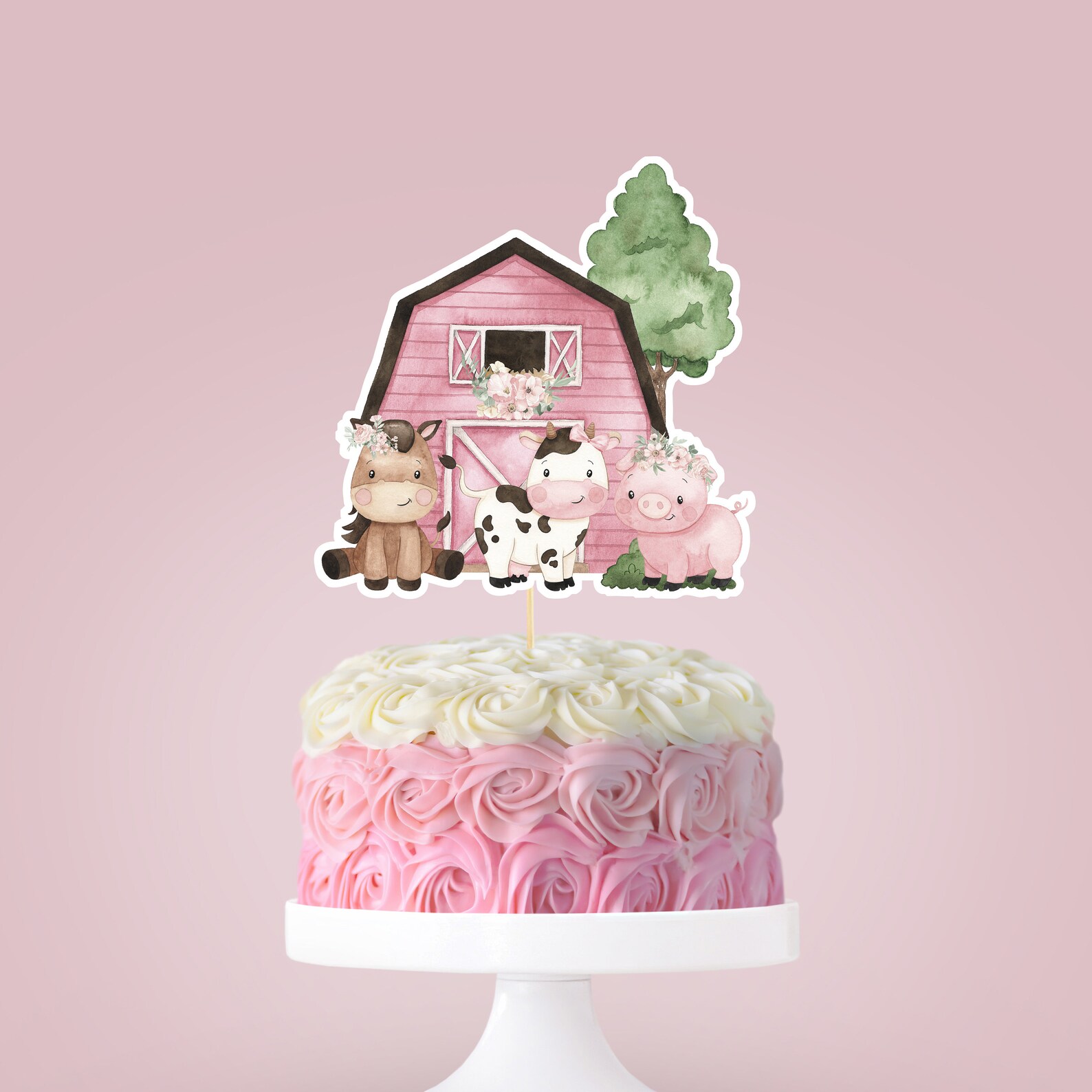 Girl Farm Birthday Cake Topper, Farm Centerpiece, Farm Animals Party ...