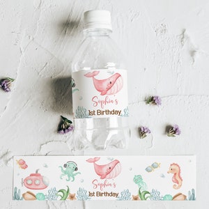 EDITABLE Girl Ocean Water Bottle Labels, Sea Birthday Decorations ...