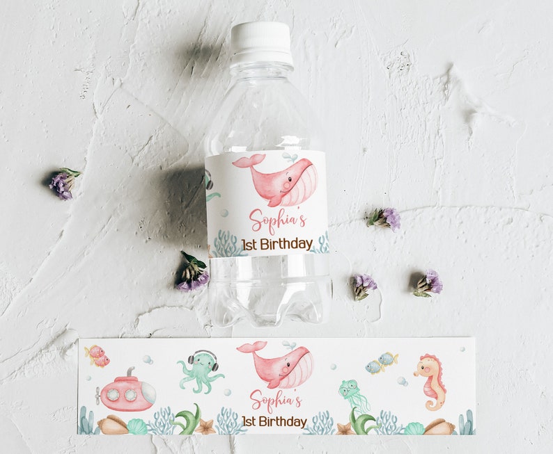 EDITABLE Girl Ocean Water Bottle Labels, Sea Birthday Decorations ...