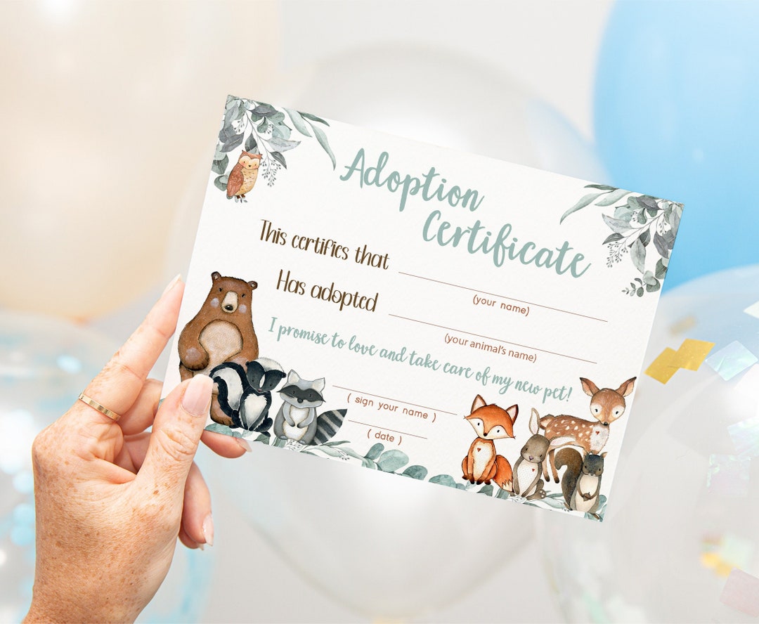 Woodland Animal Adoption Certificate, Adopt an Animal, Forest Animals ...