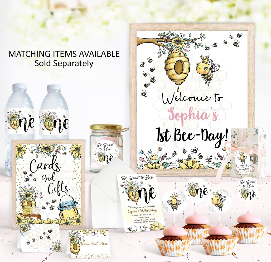 EDITABLE 1st Bee Day Welcome Sign, First Bee Day Decorations, Bumble ...