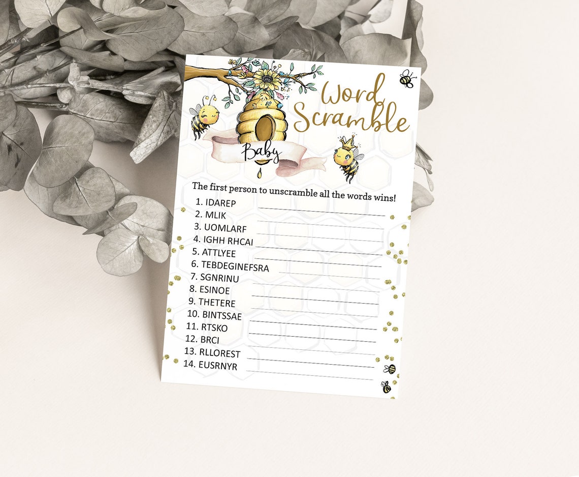 Bee Baby Shower Games Bumble Bee Baby Word Scramble | Etsy