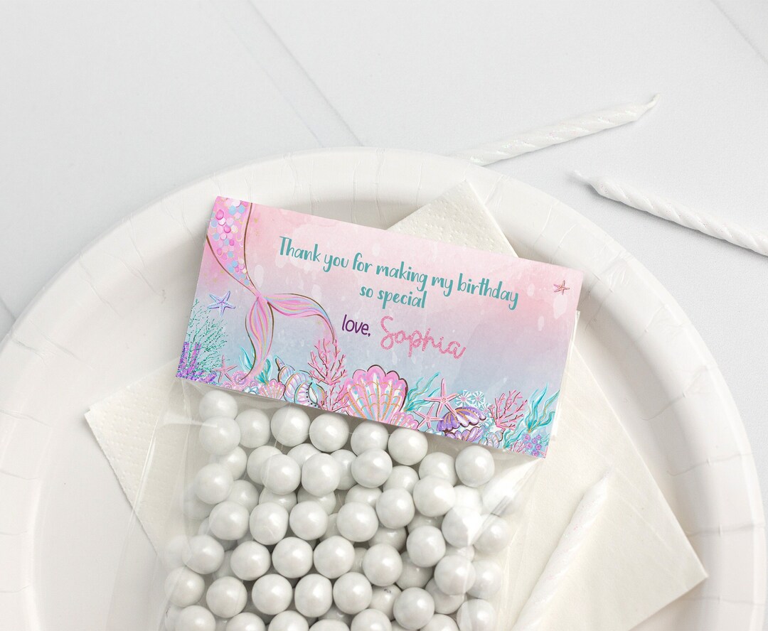 Editable Mermaid Treat Bag Topper, Watercolor Mermaid Favor Bag Toppers ...