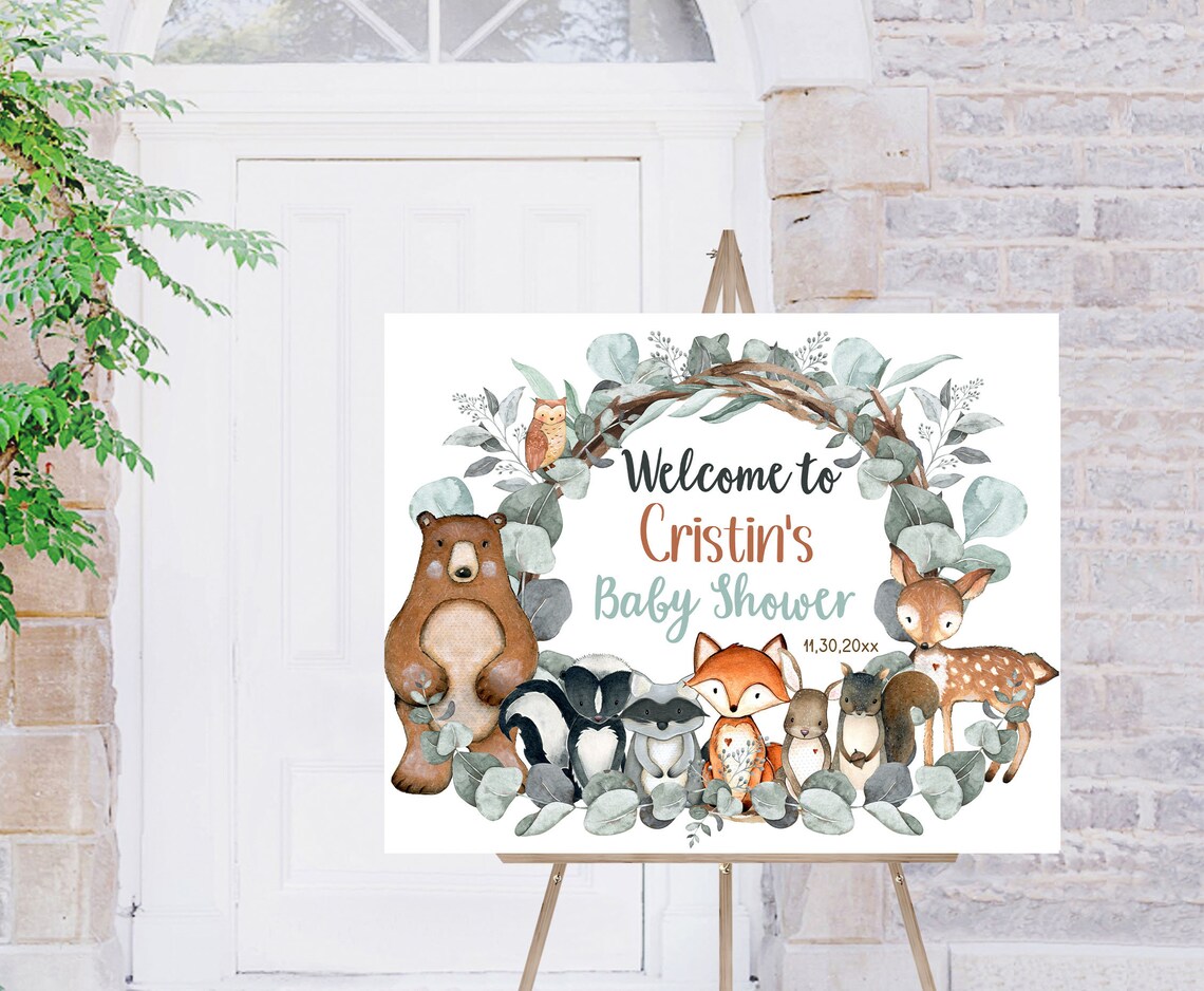 EDITABLE Woodland Baby Shower Welcome Sign Woodland Baby - Etsy