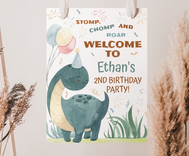 Editable Dinosaur Welcome Sign, Instant Download, Dino Birthday ...
