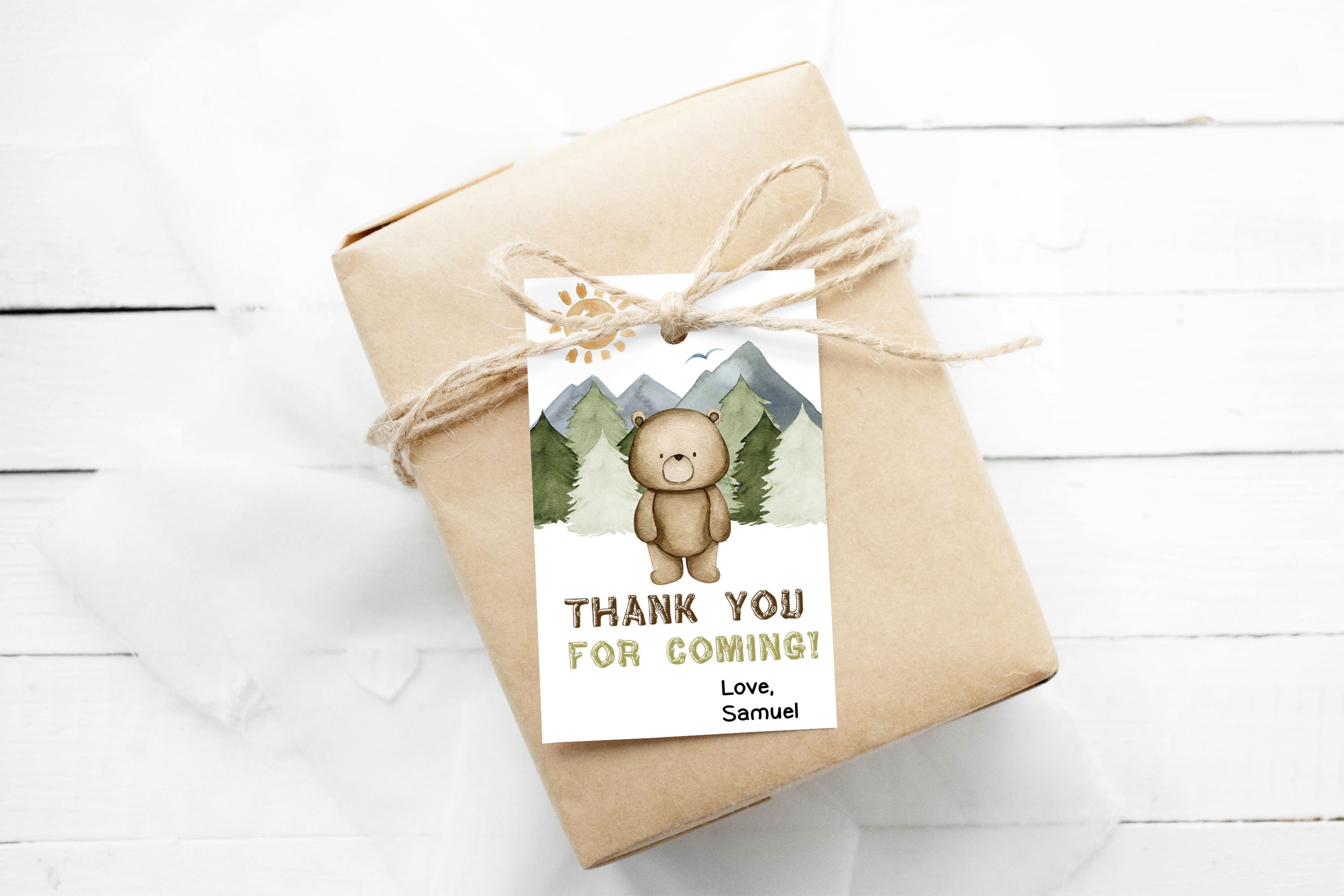 EDITABLE Woodland Thank You Tags Custom Bear Birthday Favor | Etsy