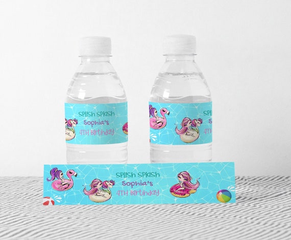 EDITABLE Pool Party water bottle labels, Summer Birthday decorations ...