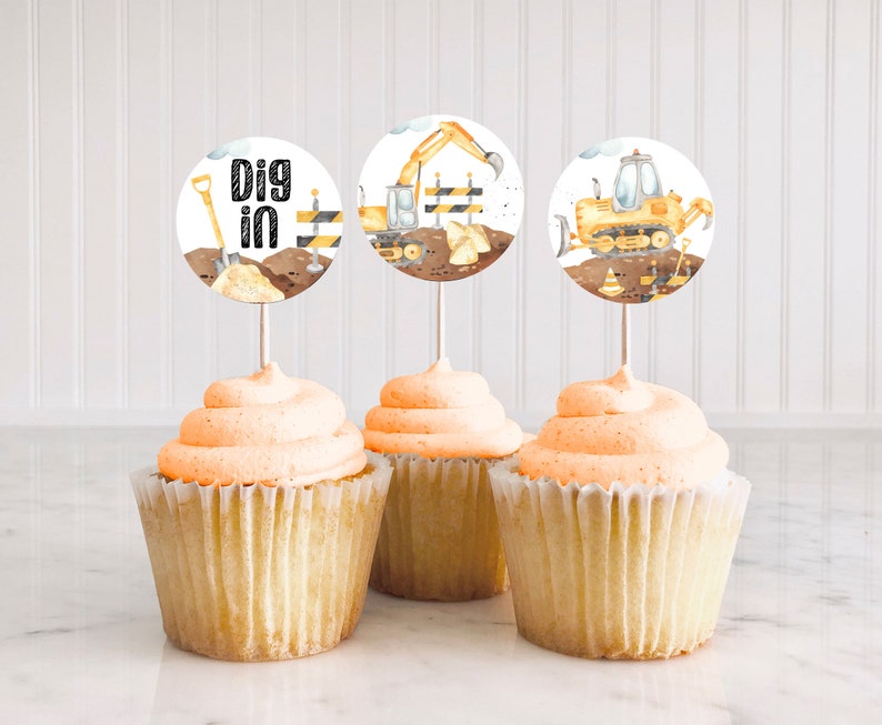 Construction Cupcake Toppers Construction Birthday - Etsy