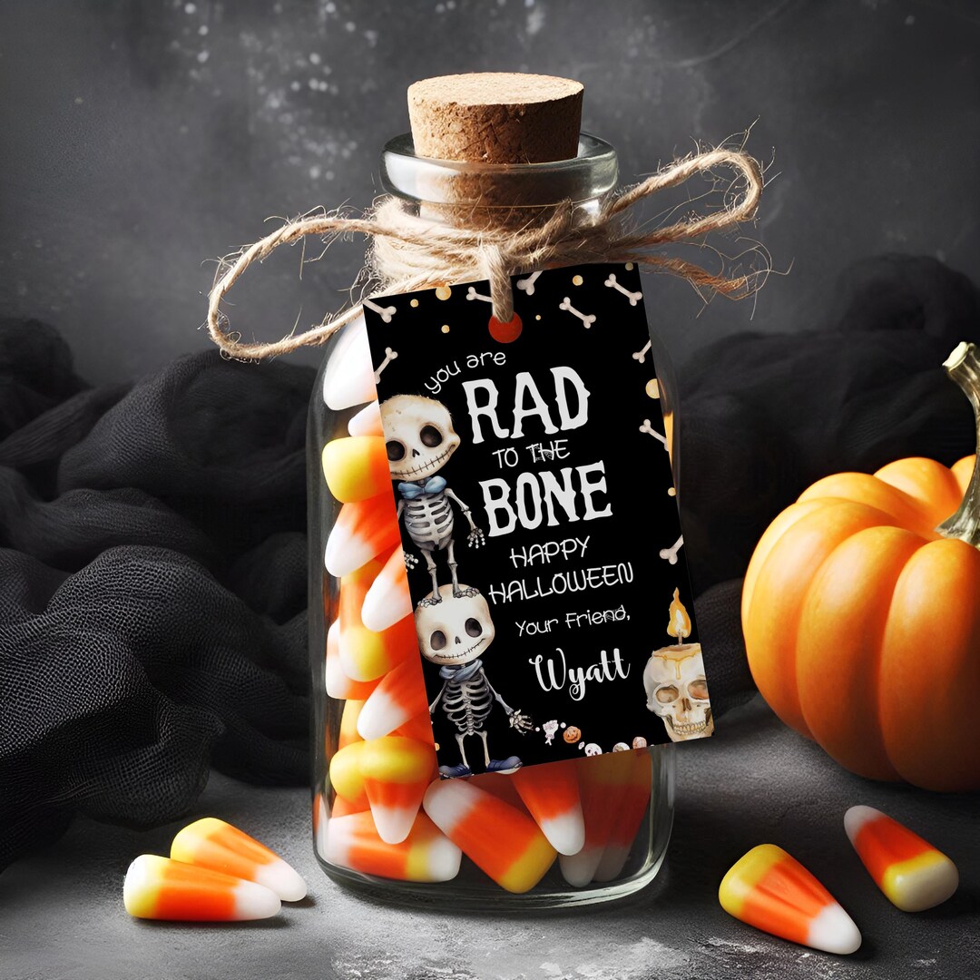 Editable You Are Rad to the Bone Halloween Favor Tags, Halloween Treat ...