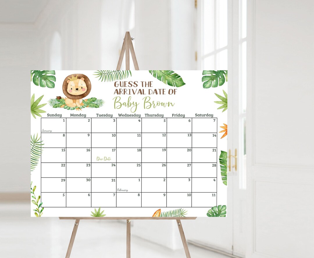 Lion Due Date Calendar, Instant Download, Safari Baby Shower Game for a ...