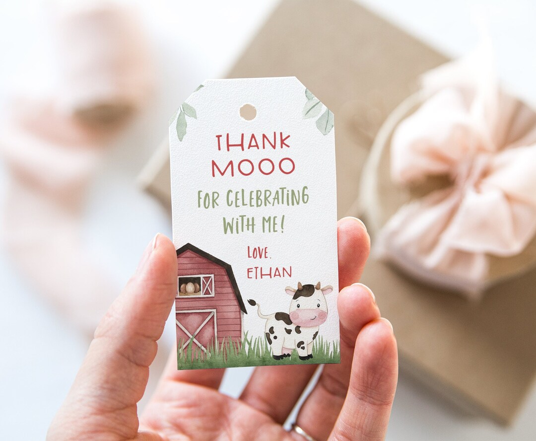 Cow Thank You Tags, Editable Farm Favor Tags, Cow Birthday Decorations ...