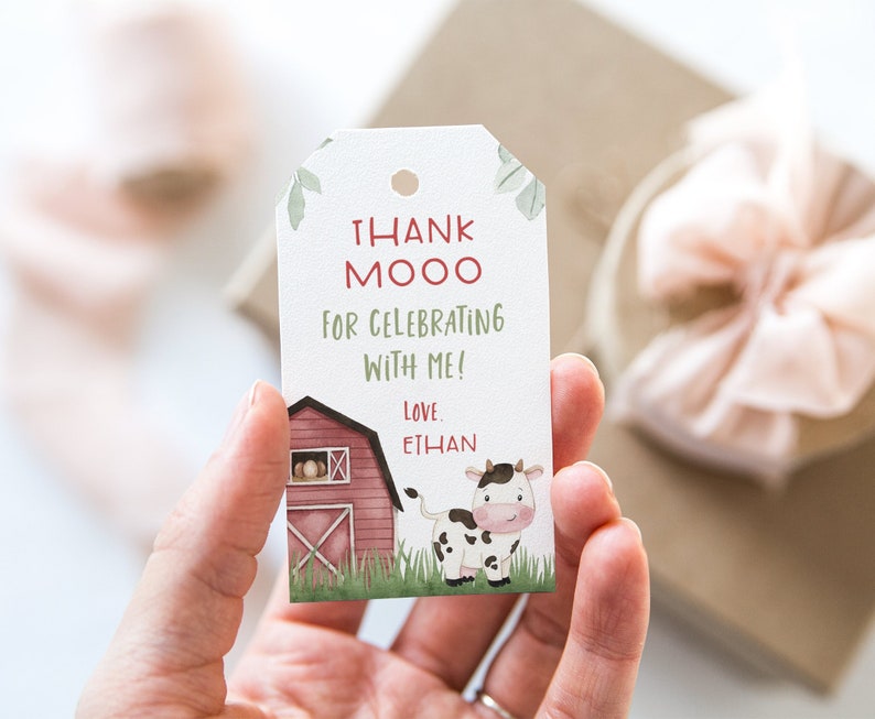Cow Thank You Tags Editable Farm Favor Tags Cow Birthday - Etsy