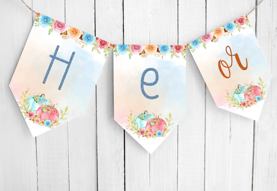 Pumpkin He or She Banner Fall Gender Reveal Printable - Etsy