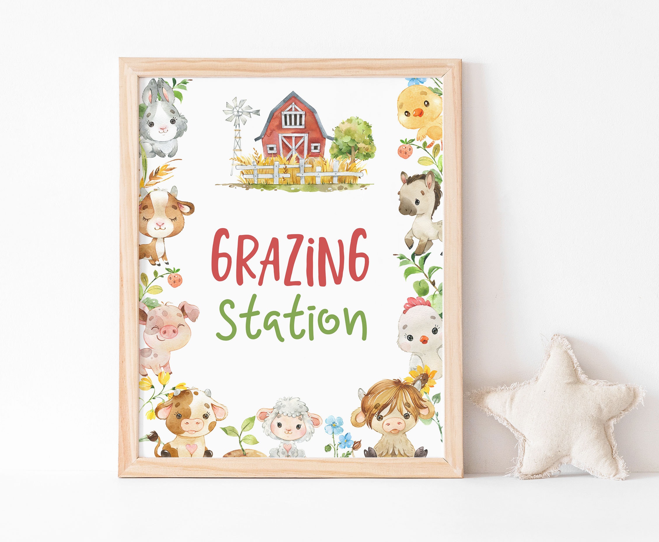 Grazing Station Sign, Farm Birthday Food Table Signs, Farm Party Sign ...