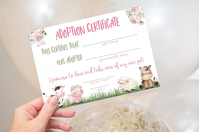 Girl Farm Adoption Certificate Adopt an Animal Pet Adoption - Etsy