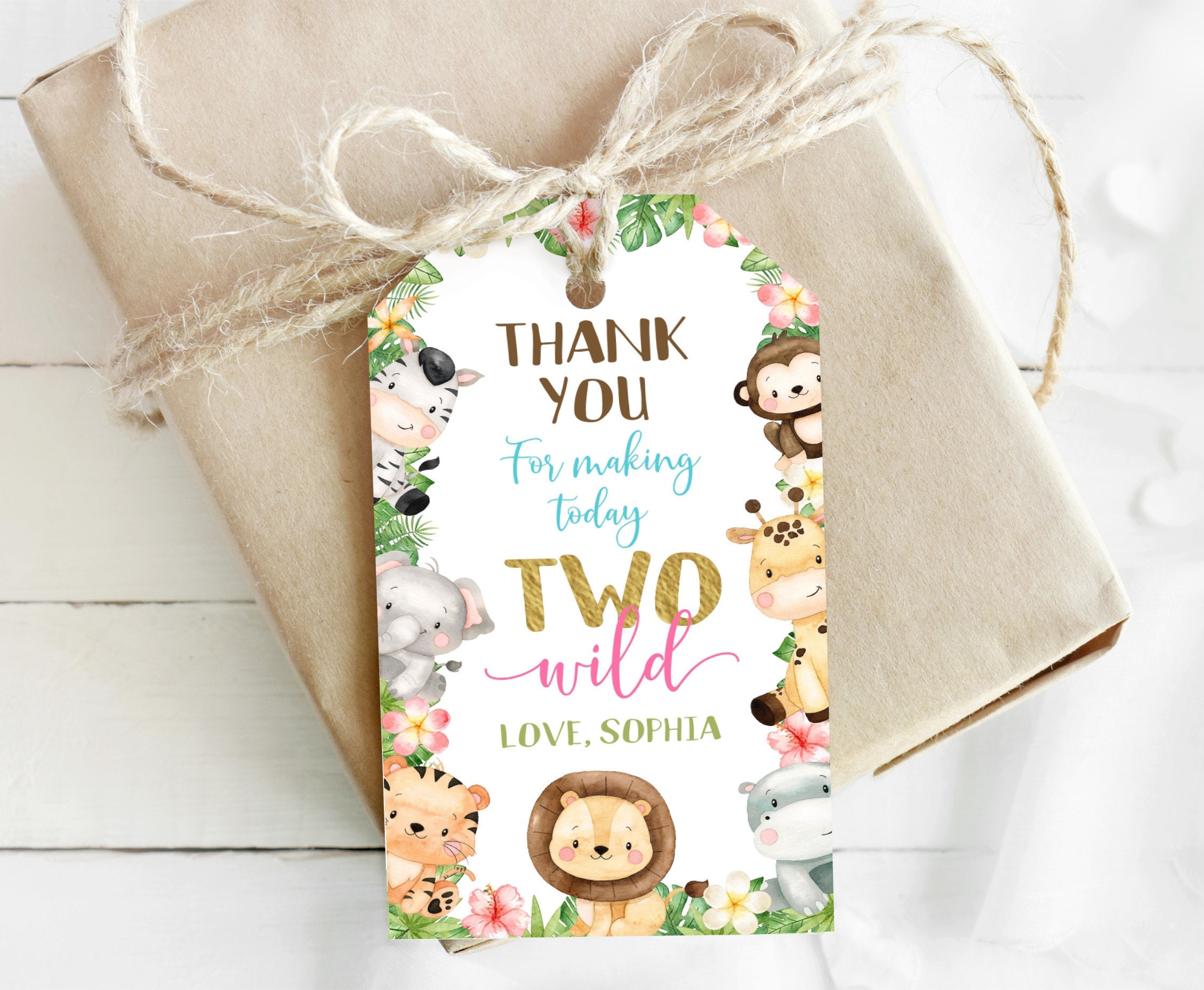 Two Wild favor Tags Jungle Birthday Decorations Girl Safari | Etsy