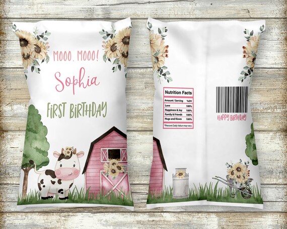 EDITABLE Farm chip bag wrapper, Floral Farm birthday decorations ...