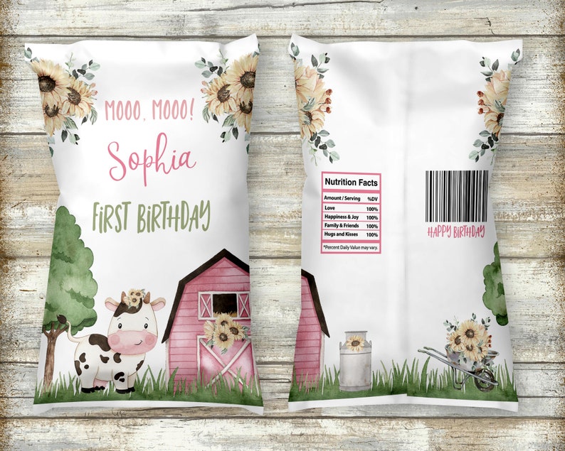EDITABLE Farm Chip Bag Wrapper, Floral Farm Birthday Decorations ...