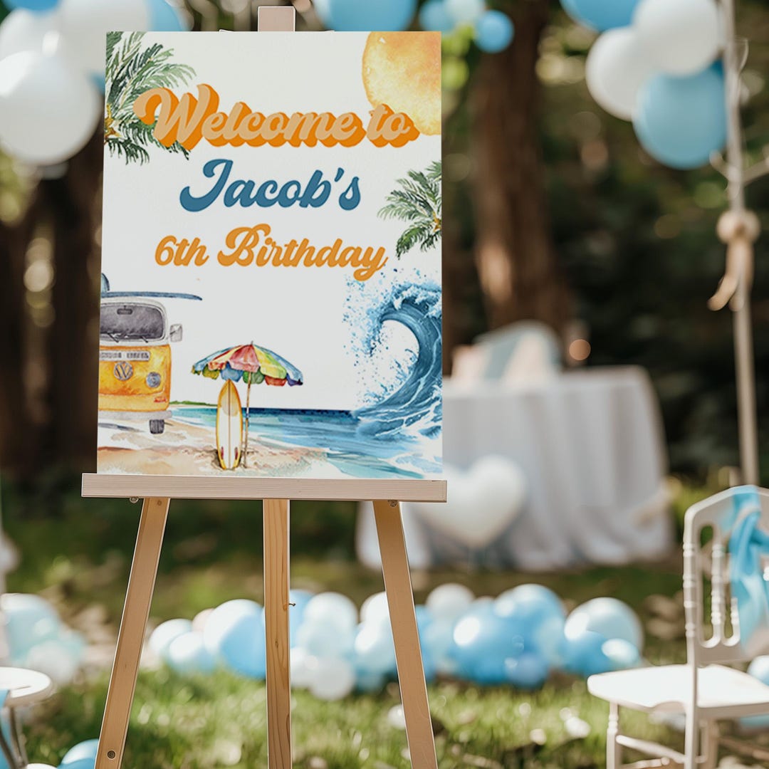 Surf Welcome Sign Instant Download, Surf up Birthday Decorations, Boy ...