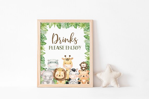 Drinks Please Enjoy Sign, Safari table signs, Safari birthday ...