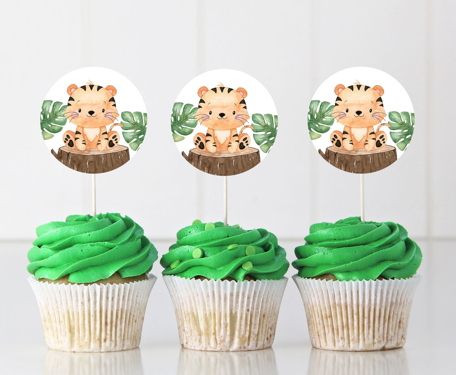 Tiger Cupcake Toppers, Jungle Birthday Decorations, Safari Baby Shower ...