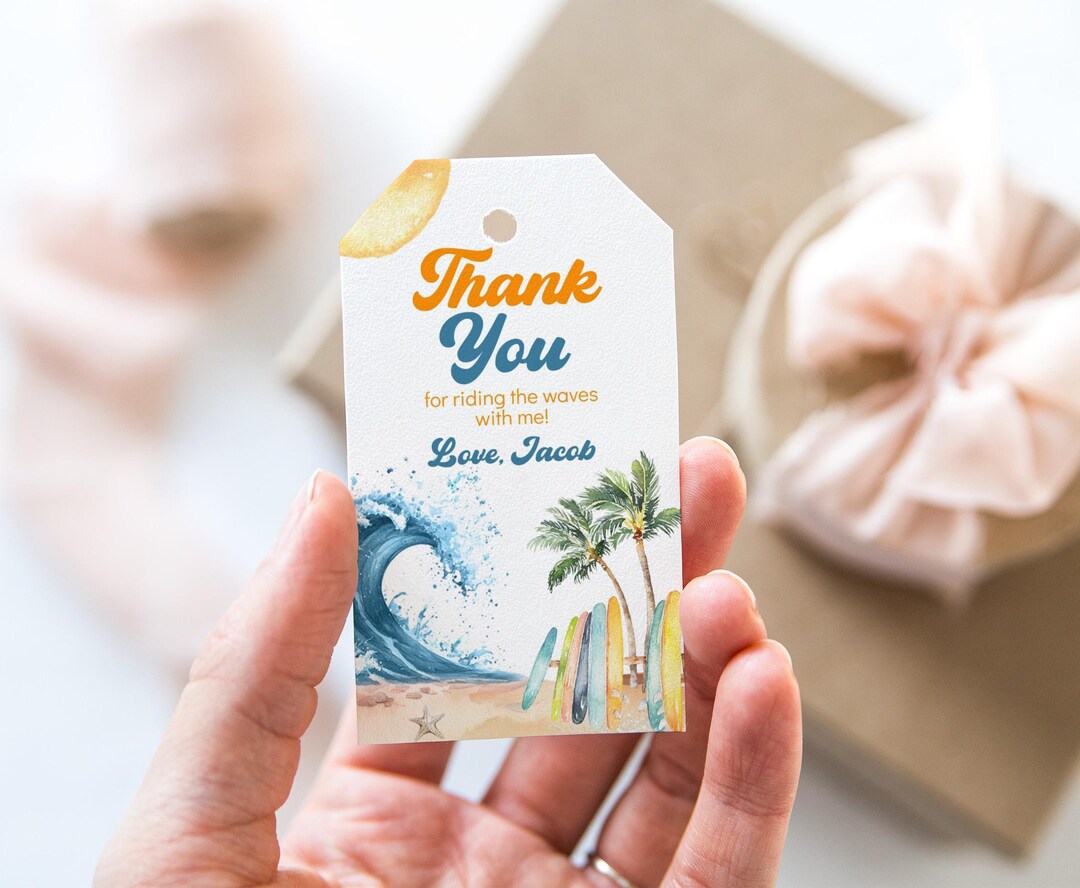 Surf Thank You Tags, Editable Surf up Favor Tags, Beach Birthday ...