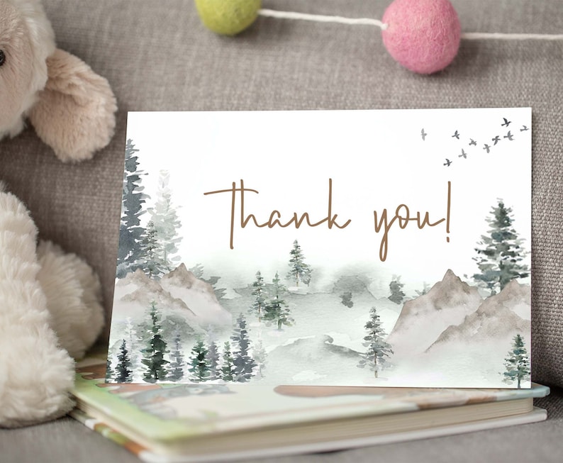 Woodland Thank You Cards, Forest Thank You Note, Digital Download Flat ...