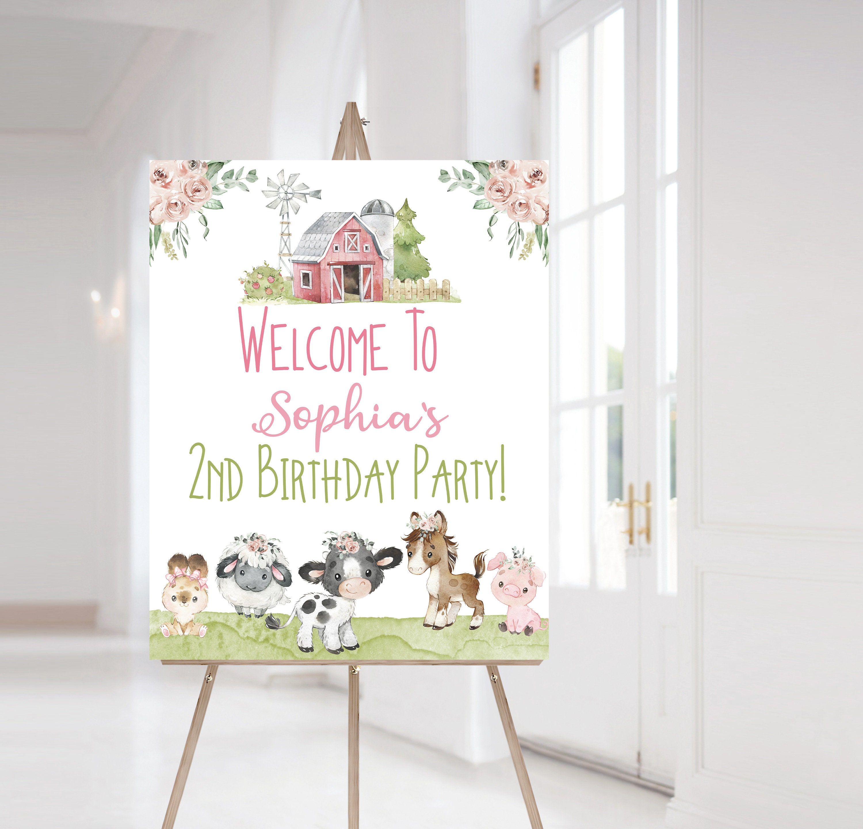 Girl Farm Welcome Sign Instant Download Floral Farm Birthday | Etsy