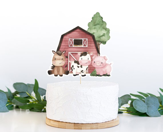 Farm birthday cake topper, Farm Centerpiece, Farm animals party table ...
