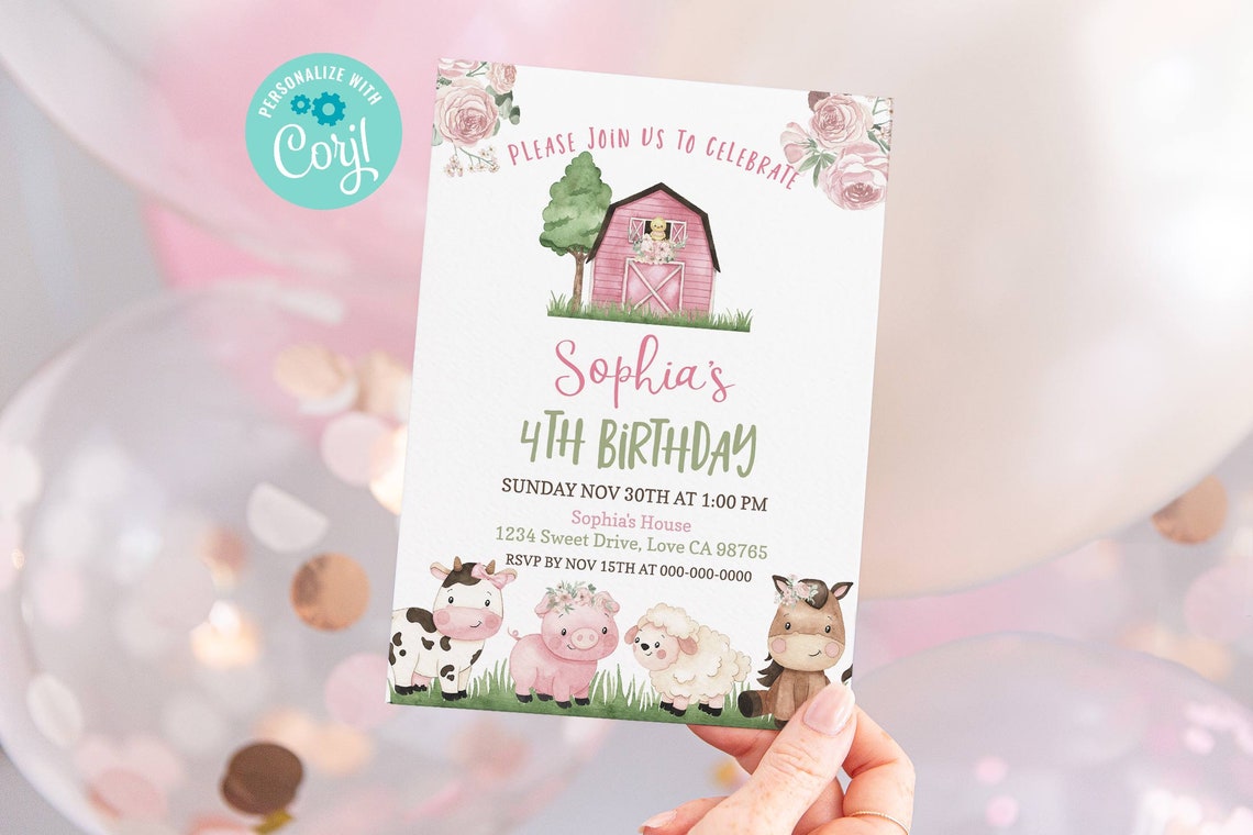 Farm Birthday Invitation for Girl Instant Download EDITABLE | Etsy