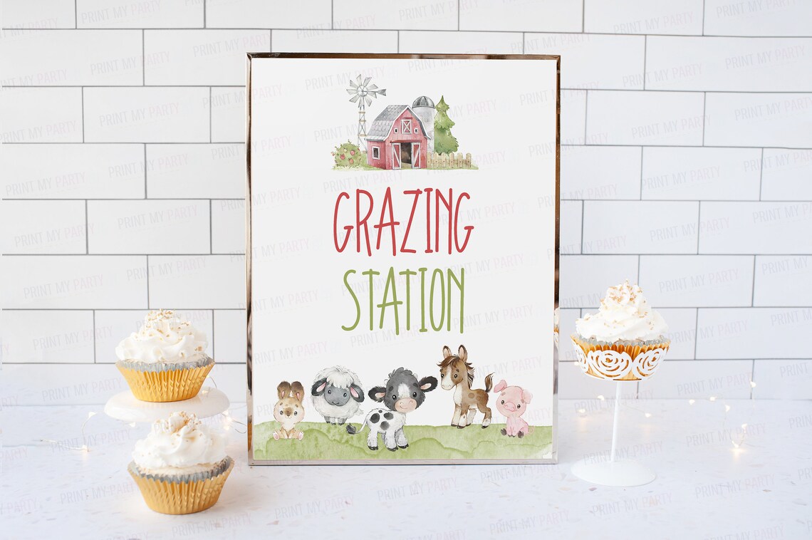 Grazing Station Sign, Farm Birthday Food Table Signs, Farm Party Sign ...