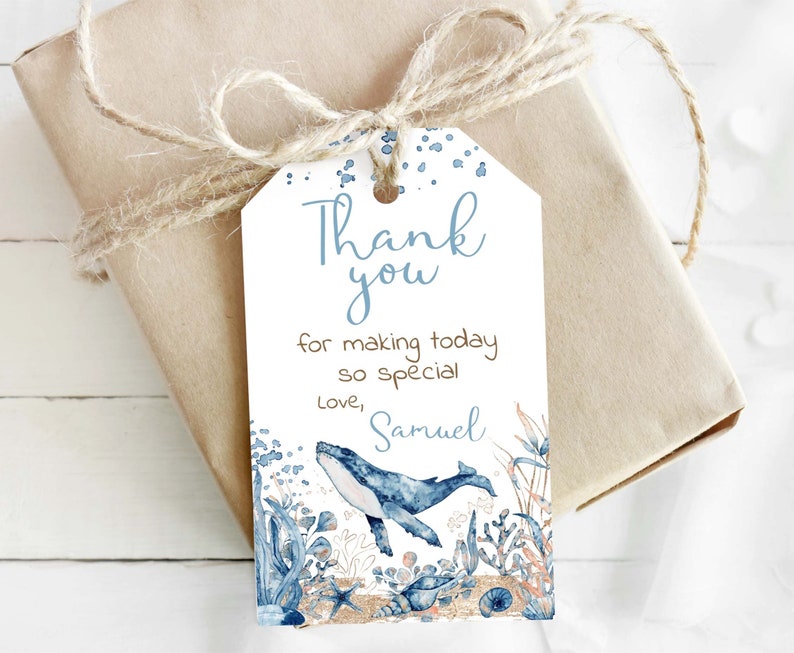 Whale Thank You Tags, Under the Sea Thank You Tags, Editable Ocean ...