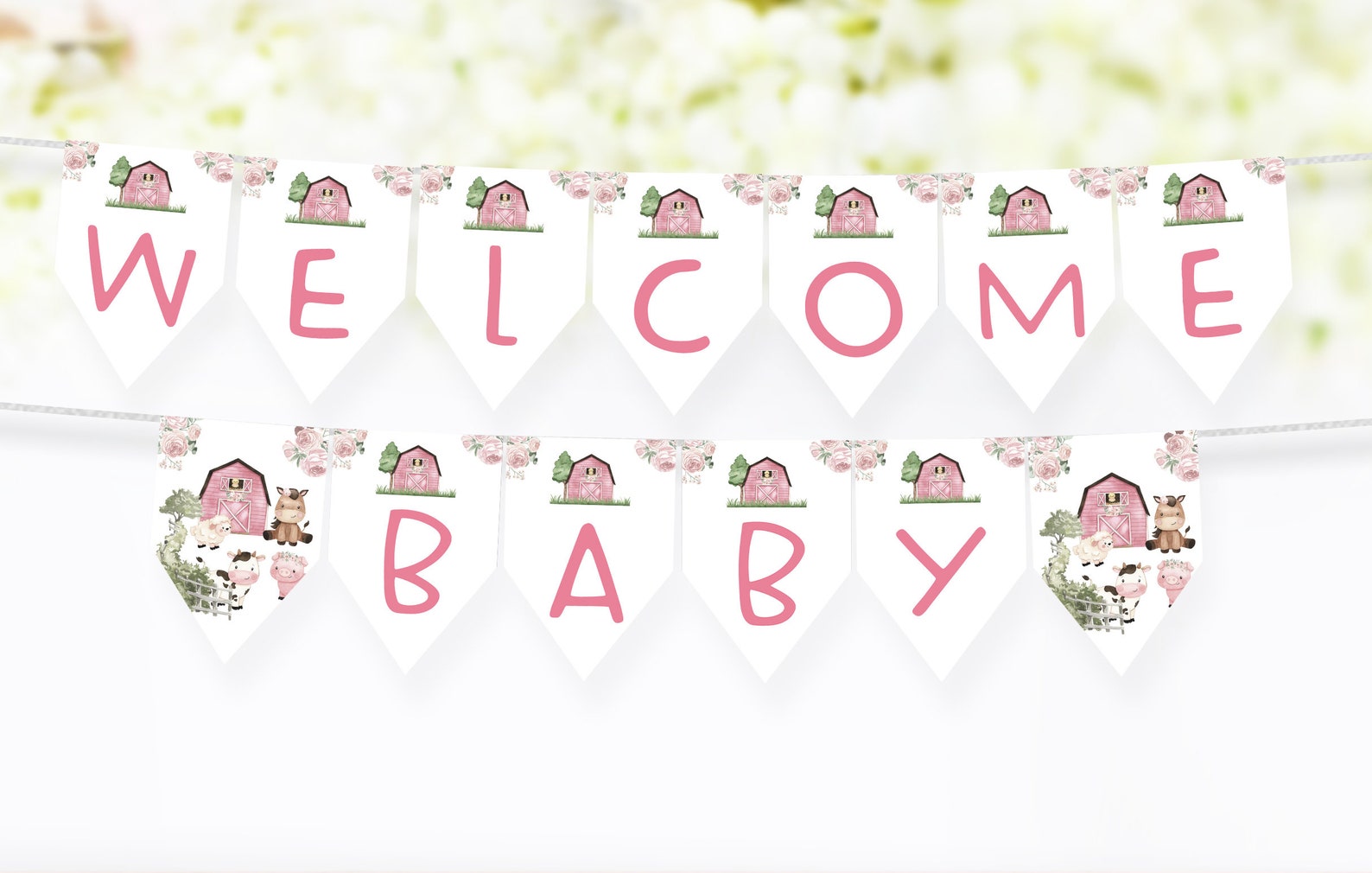 Girl Farm Welcome Baby Banner Floral Farm Animals Baby - Etsy