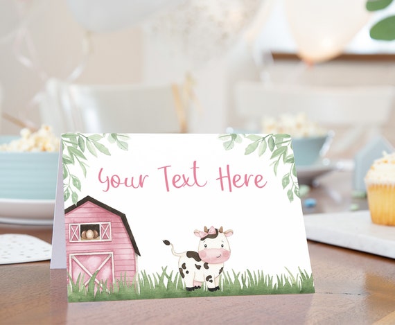 Cow Place Cards, Girl farm birthday decorations, Cow baby shower decor ...