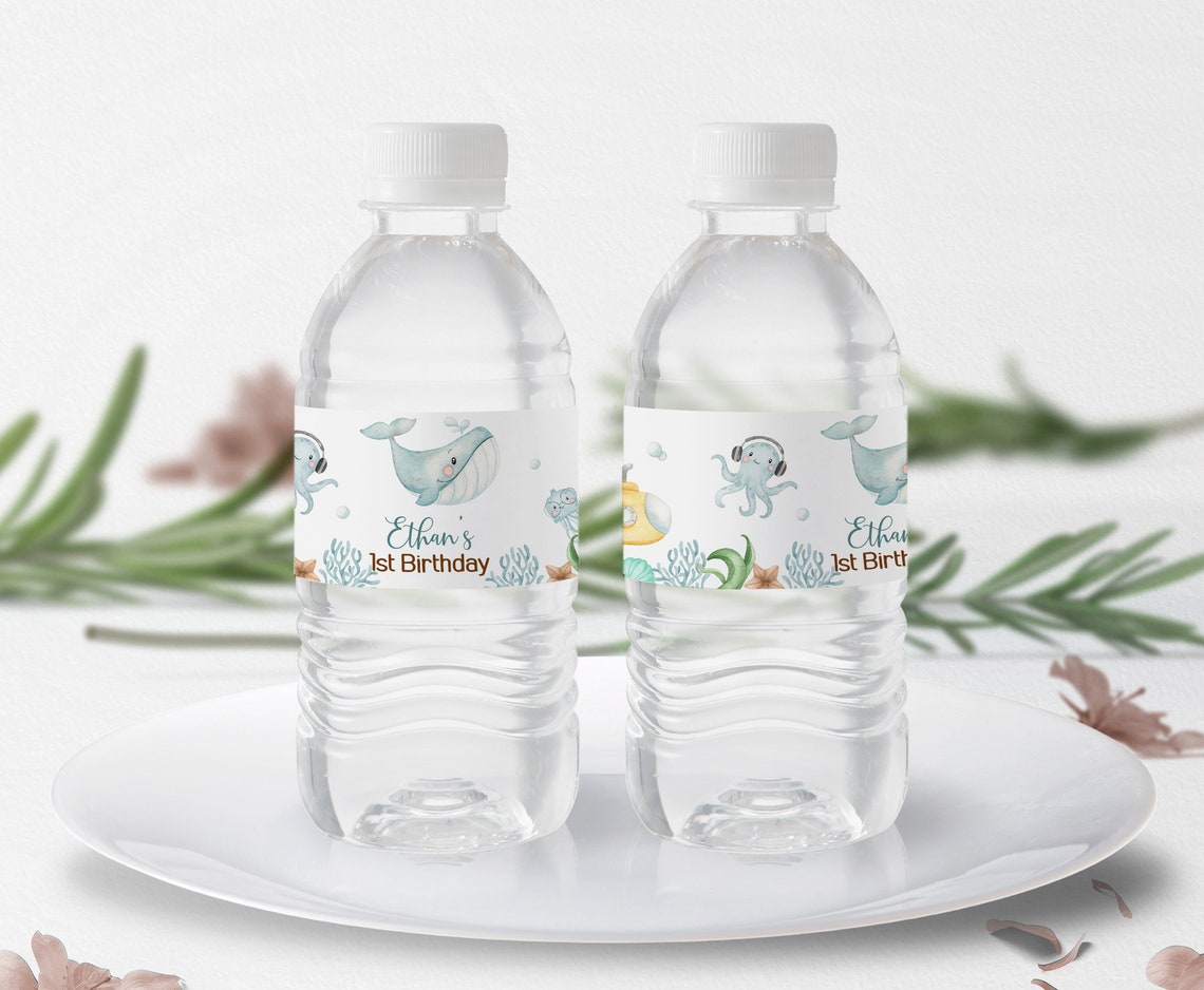 EDITABLE Ocean water bottle labels Sea Birthday decorations | Etsy