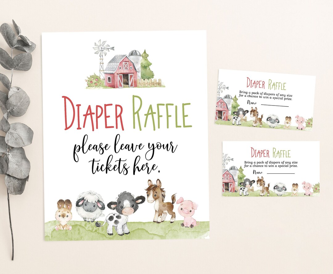 Farm Diaper Raffle Sign and Card, Farm Baby Shower Decorations, Farm ...